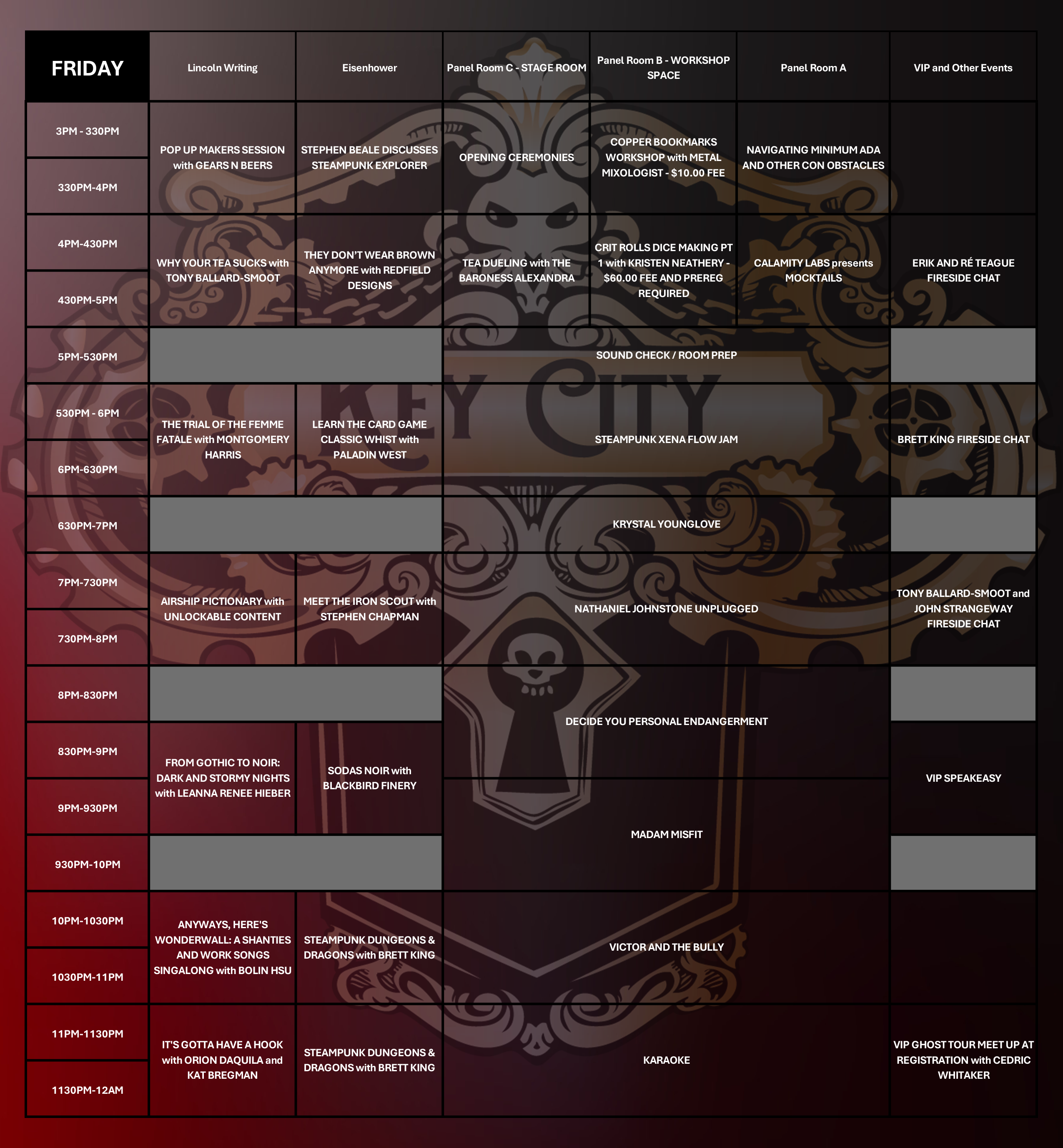 friday schedule revised | Key City Steampunk Convention