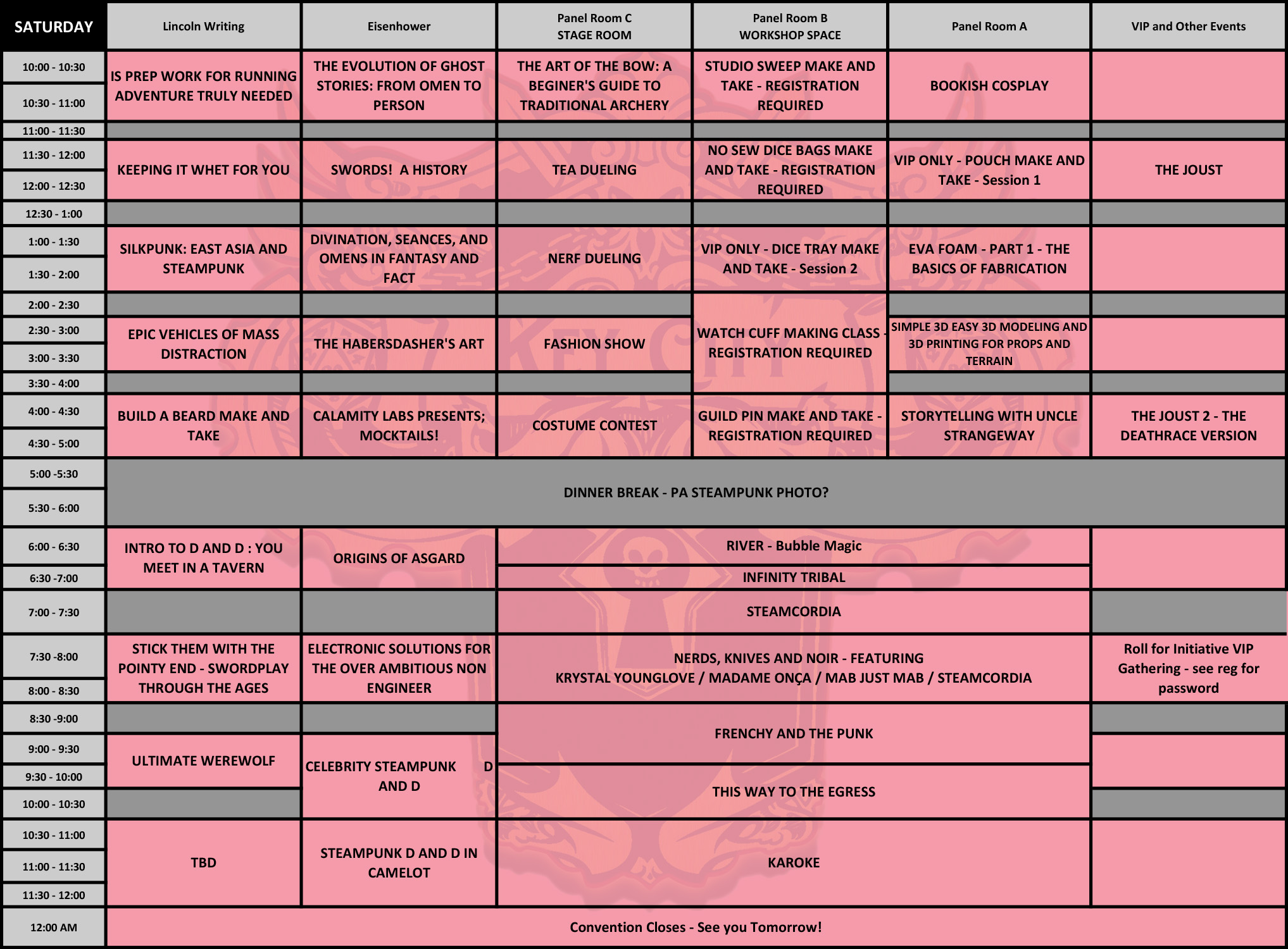 Saturday Schedule Only | Key City Steampunk Convention